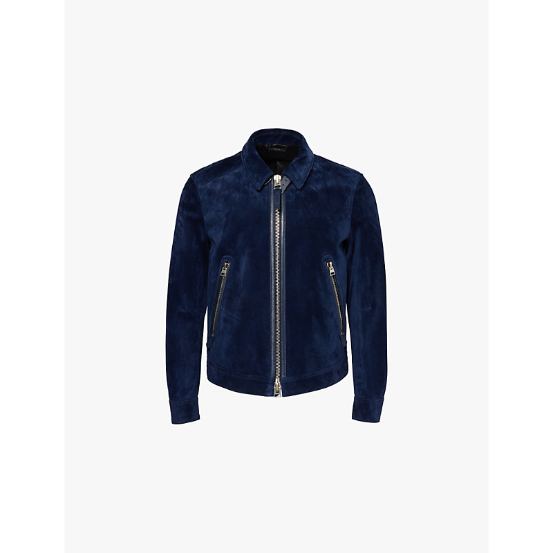 Tom Ford Cashmere Regular-Fit Suede Blouson Jacket - Dark Sapphire